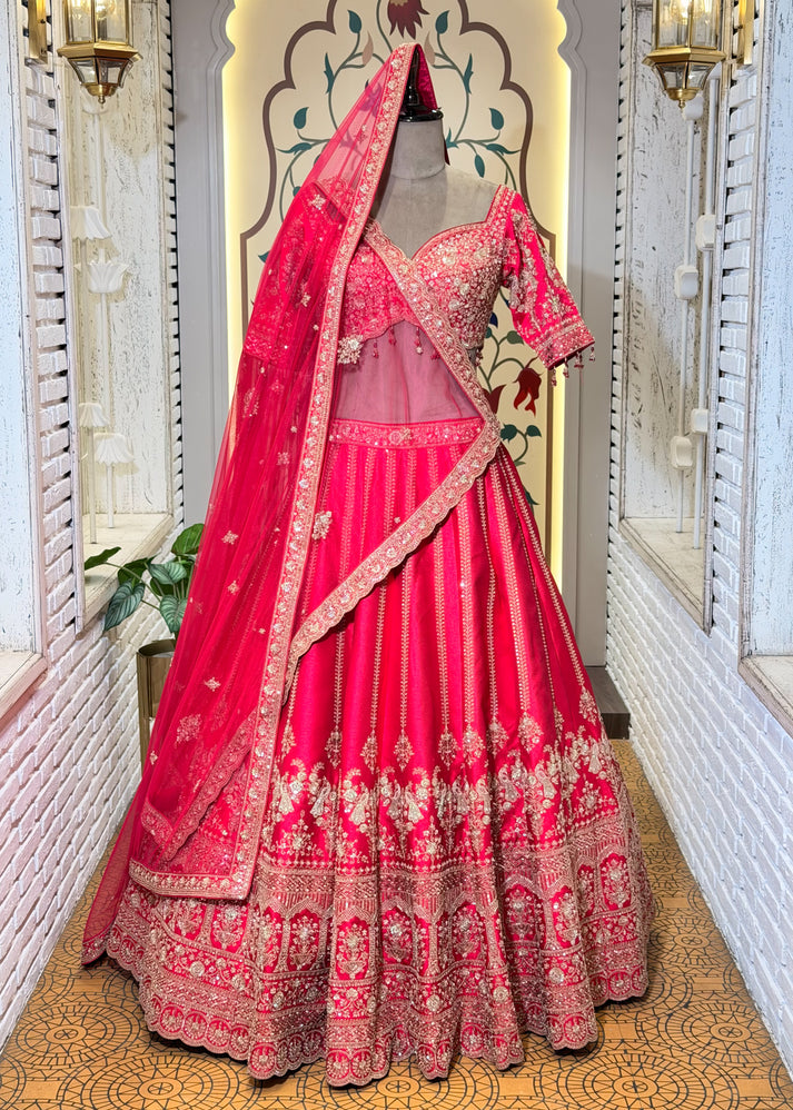 Rani Bead Embroidered Kali Peacock Style Bridal Lehenga with Stitched ...